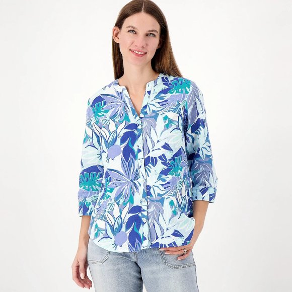 Joan Rivers | Tops | Joan Rivers Cotton Gauze Tropical Button Front ...